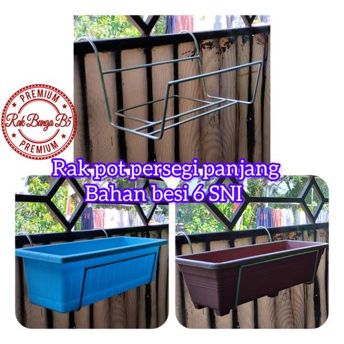 Jual rak bunga pagar balkon / rak pot persegi panjang / rak bunga ...