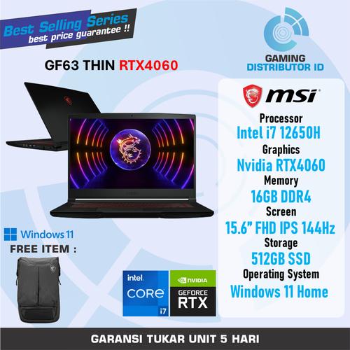 Promo MSI GF63 Thin i7 12650H RTX4060 16GB 512GB FHD IPS 144Hz Backlit ...