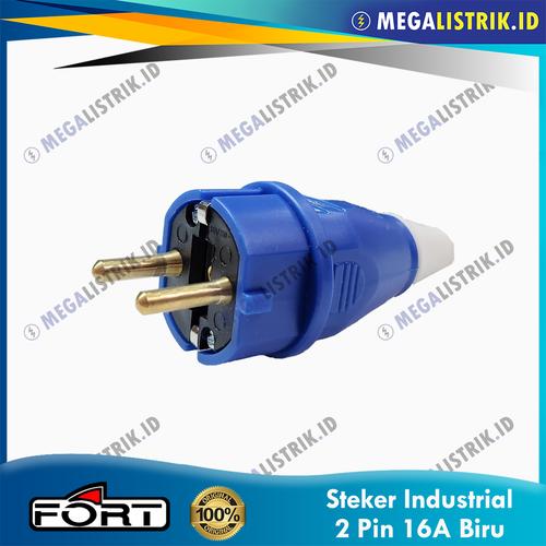 Jual Fort Steker Industrial 2 Pin 16A Biru / Plug Karet 2P 2 Kaki 16 A ...