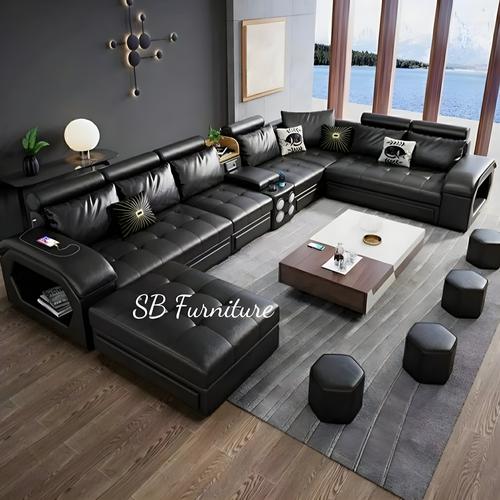 Jual Sofa Ruang Tamu Letter U warna Black Phantom Plus Meja Bloktik ...