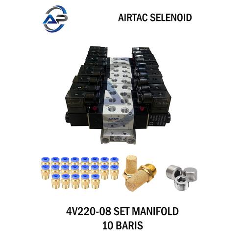 Jual Solenoid Valve Airtac 4V220-08 set Manifold dan Nepel - 6BARIS, selang 8mm - Jakarta Barat ...