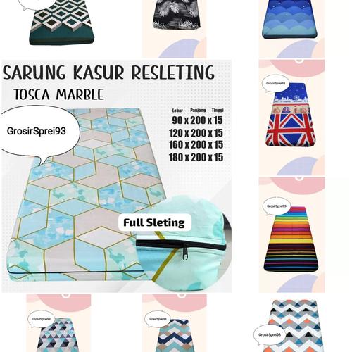 Jual sarung kasur busa resleting motif cantik uk 90 100 120 160 180 ...