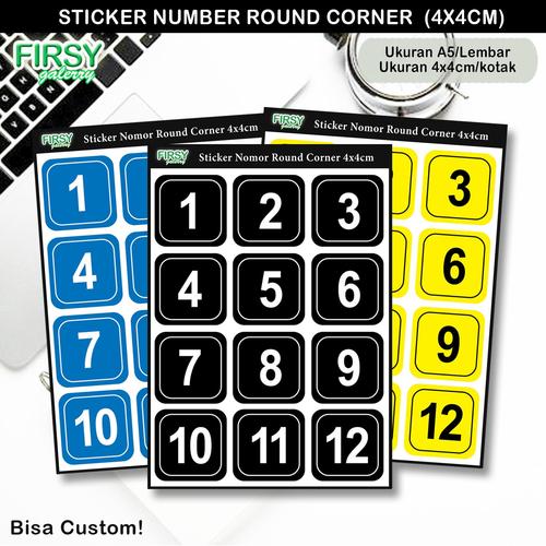 Promo Sticker Label Nomor 4x4CM, Stiker Nomor Angka Kotak, Rounded ...