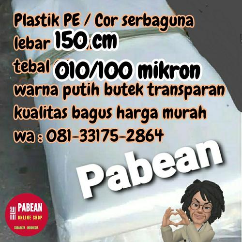 Jual Plastik cor lebar 1.5m tebal 100 jual meteran putih bening ...