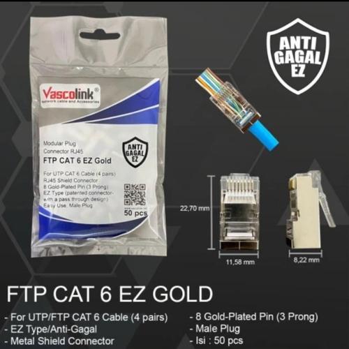 Jual RJ45 FTP ANTI GAGAL Cat 6 Vascolink Gold EZ Metal Tembus STP Cat6 - Jakarta Pusat - Gudang ...