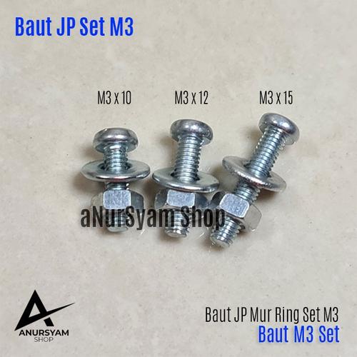 Jual Baut JP M3 + Mur + Ring Set Isi 10 Pcs / Baut M3 Set / Baut JP M3 ...