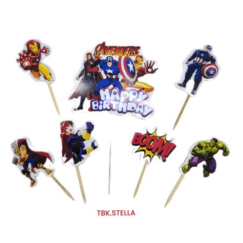 Jual CAKE TOPPER HAPPY BIRTHDAY ANIMASI AVENGERS TUSUK PICK TOPPER SET ...