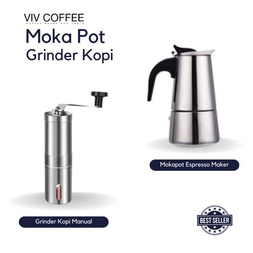 Jual Paket Alat Kopi Manual Mokapot 6 Cups dan Grinder Kopi - 6 Cups ...