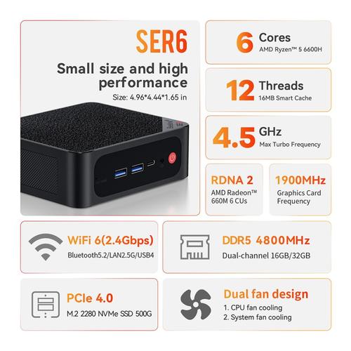 Jual Mini PC Beelink SER6 6600H AMD Ryzen5 16/500GB HDMI DP Windows 11 ...