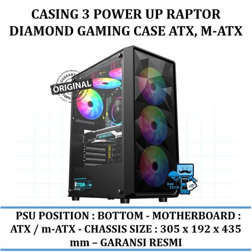 Jual Casing 3 Power Up Raptor Diamond Gaming Case Atx, M-Atx - Original ...
