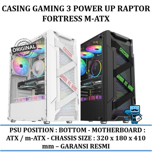 Jual Casing Gaming 3 Power Up Raptor Fortress M-Atx - Original - Hitam ...