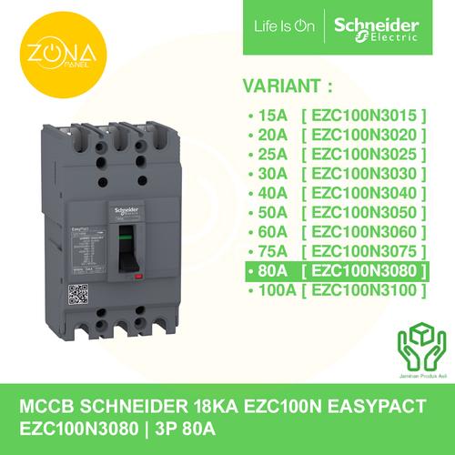 Jual MCCB SCHNEIDER EASYPACT EZC100N 3 PHASE 3P 80A EZC100N3080 ...