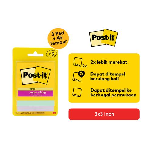 Promo 3M Post-It Super Sticky Notes 3x3 45Lembar Isi 3 Pad 3321-3SSJP ...