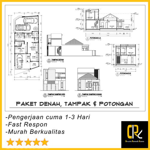 Jual Paket Desain Denah Tampak Potongan Gambar Detapot 2D Rumah Gambar ...