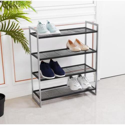 Jual Rak Sepatu Besi 4 Susun Minimalis - Rak Besi 4 Tingkat Mesh Hitam ...