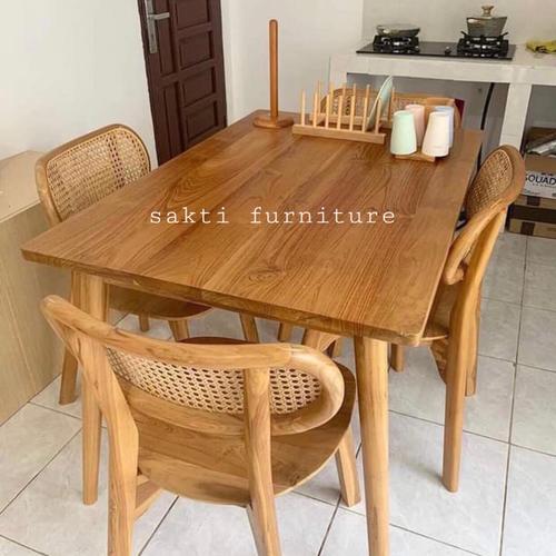 Jual Set meja makan 4 kursi kayu jati mix rotan terbaru harga murah - Kab. Jepara - saktii ...
