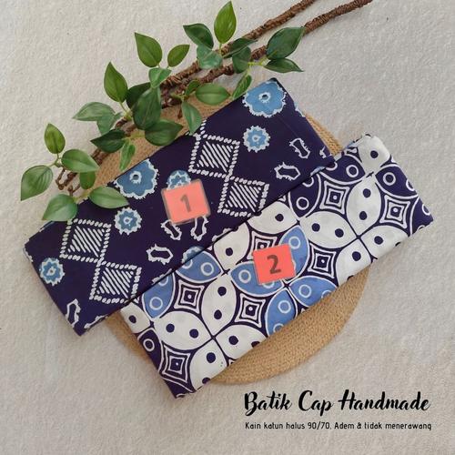 Jual Kain Batik Cap Handmade Kawung dan Songket Warna Biru Seragam ...