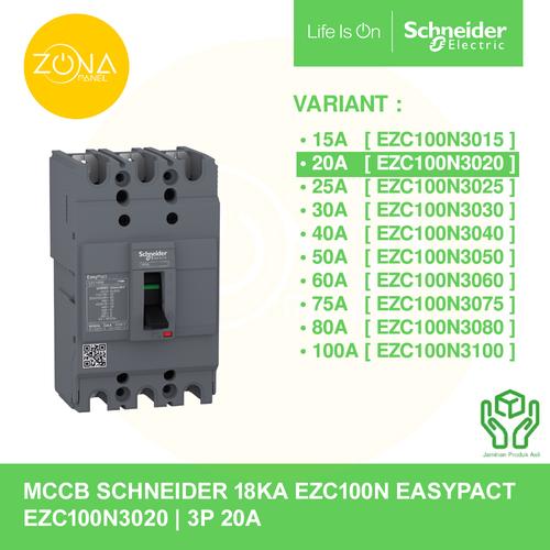 Jual MCCB SCHNEIDER EASYPACT EZC100N 3 PHASE 3P 20A EZC100N3020 ...