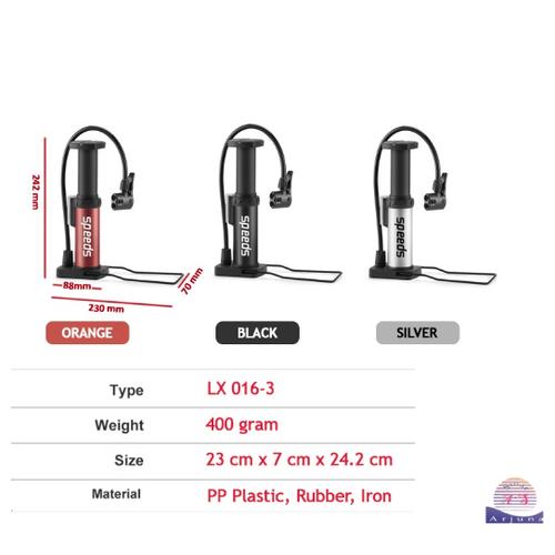 Promo Pompa Ban Mini Foot Pump Portable High Pressure - 016-6 HITAM ...