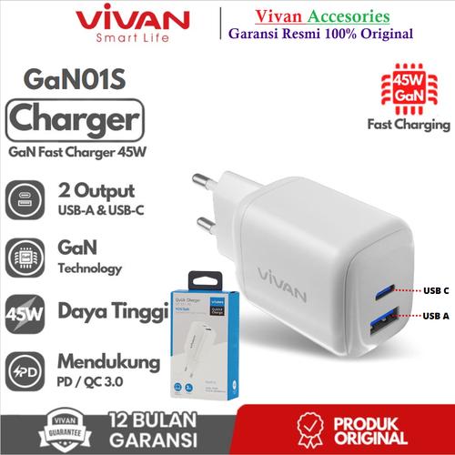 Jual VIVAN GaN01S Charger GaN 45W Dual Port Fast Charging 3A PD QC 3.0 ...
