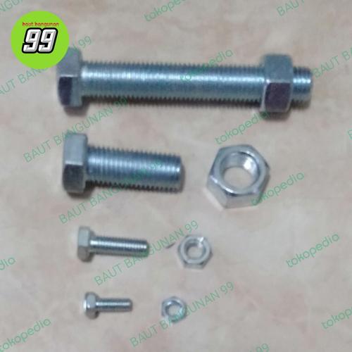 Jual m10x70mm baut mur galvanis / hex bolt nut m10x70 full drat ...