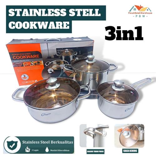Jual [FREE BUBLE] Panci Set Calypso 3in1 /Cookware set / Panci set ...