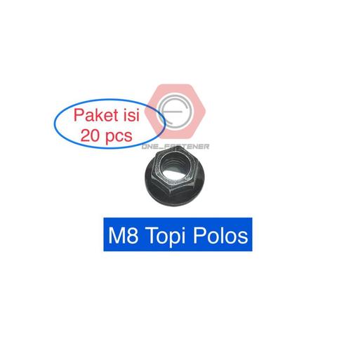Jual 20 pcs Mur Flange Nut M8 Polos Hitam topi 8mm 8mili 1.25 Kunci 12 ...