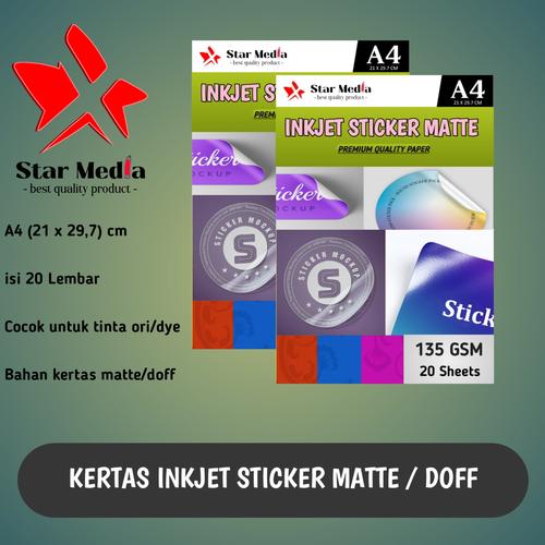 Jual Kertas inkjet Sticker Matte A4 isi 20 Lembar/Stiker Doff 135 gram ...