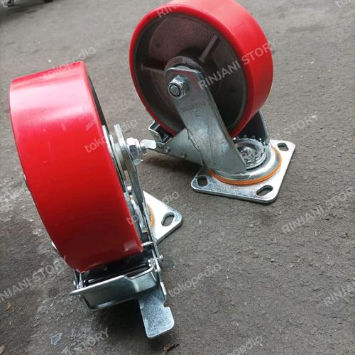 Jual Roda troli SAGENWEK hidup 4" 5" 6" 8" Roda PU heavy duty merah-4 ...