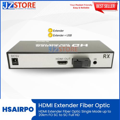Jual HDMI Extender Fiber Optic Single Mode up to 20km FO SC to SC Full HD - EXTENDER+USB - Kota ...