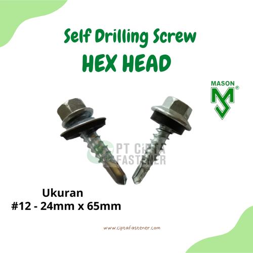 Jual Mason Skrup Roofing SDS Sekrup Self Drilling Screw #12-24x65mm ...