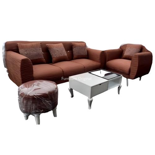 Jual Sofa Minimalis Murah set Meja warna Coklat Kursi Tamu Plus Puff ...