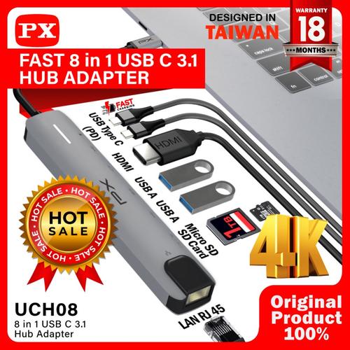 Jual PX UCH08 Hub Converter USB Type C 3.1 to USB Type C 4K HDMI 8 in 1 ...