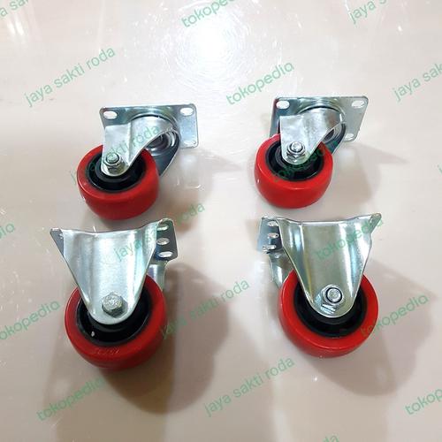 Jual Roda pu merah 3 inch medium duty bearing 2muter 2mati beban 400 kg ...