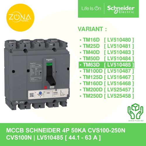 Jual MCCB SCHNEIDER EASYPACT CVS100N 4P 63A 25KA TMD TM63D LV510485 ...
