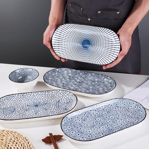 Jual Japanese BLEU OVAL Plate piring saji keramik lonjong motif jepang ...