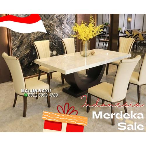 Jual Set Meja Makan Marmer Meja Lengkung Kursi Jok Beige Sintetis ...