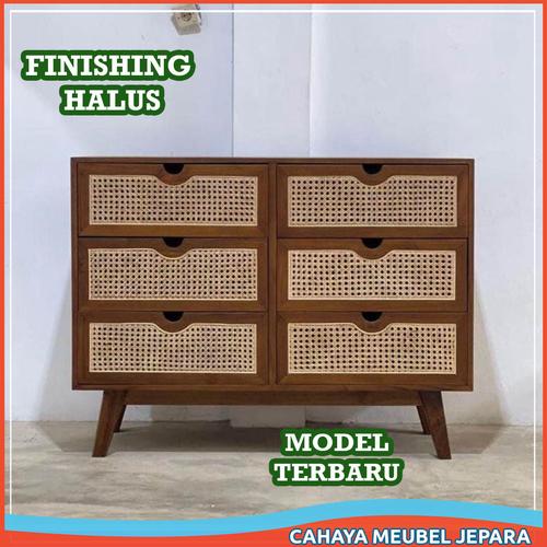Jual Meja Nakas Drawer 6 Laci Rotan Kayu Jati, Buffet Cabinet Retro ...