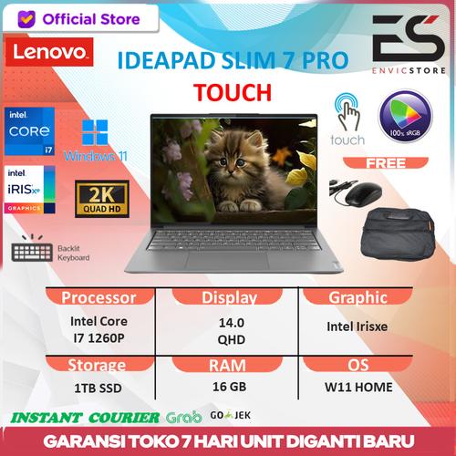 Promo Lenovo Ideapad Slim 7 PRO 14 TOUCH i7 1260P 16GB 1TBSSD W11 14.0QHD - STANDART Cicil 0% 3x ...