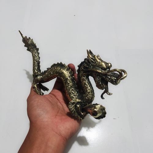 Jual Patung Naga Logam Kuningan Shio Dragon Dekorasi - 25cm - Gold ...