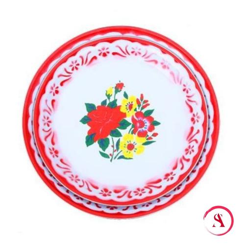 Jual Nampan sangjit / nampan jadul / nampan seng merah motif bunga ...