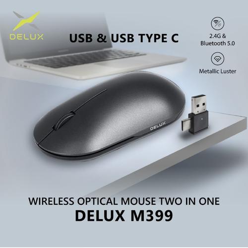Jual Mouse M399DB Delux Wireless mouse Bluetooth And Type-C Black 2.4G ...
