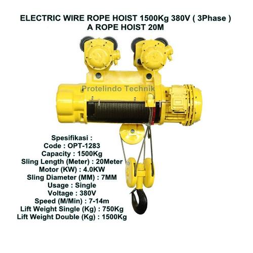 Jual WEKA ELECTRIC WIRE ROPE HOIST 1500Kg 380V ( 3Phase ) A ROPE HOIST ...