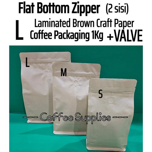 Jual FLAT BOTTOM REG ZIPPER L VALVE kemasan kopi 1kg craft paper kertas ...