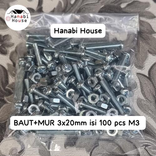 Jual 100 pcs Baut + Mur 3X20mm Baut JP M3 x 20mm - Kota Tangerang ...
