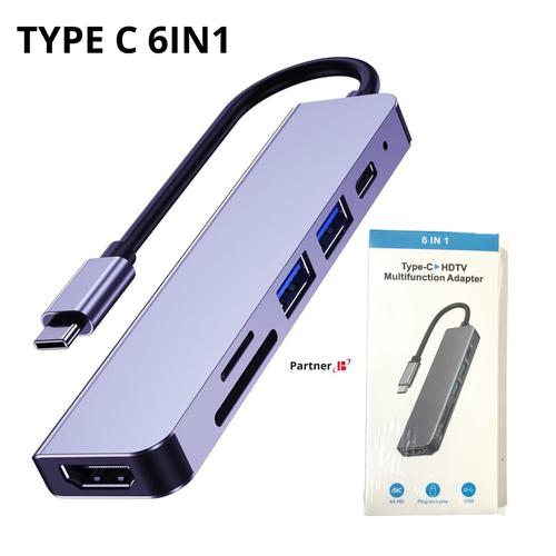 Jual Converter Adapter 6 in 1 Type C to HDMI TF SD PD USB 3.0 USB HUB 6 ...