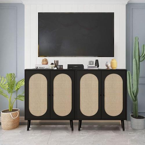 Jual buffet minimalis modern jati kombinasi rotan - 2 pintu - Kab ...