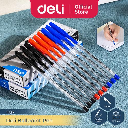Jual Deli Ballpoint Pen / Pulpen Bolpoin 1.0 mm Isi 12 pcs EQ3-12PCS ...