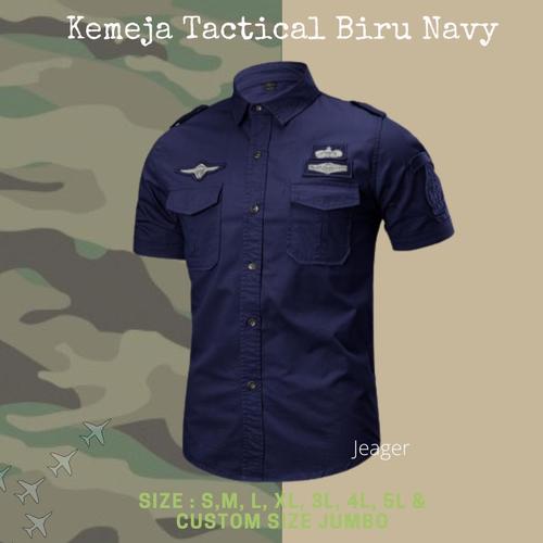 Jual Kemeja Pria Seragam Lapangan Tactical Lengan Pendek Biru Navy Hem ...