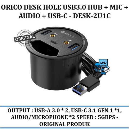 Jual Orico Desk Hole Usb3.0 Hub + Mic + Audio + Usb-C - Desk-2u1c ...